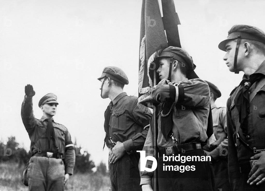 Image of Saluting Hitler boy, 1934 (b/w photo)