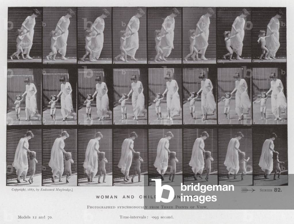 The Human Figure in Motion: Woman and child, Running (b/w photo)