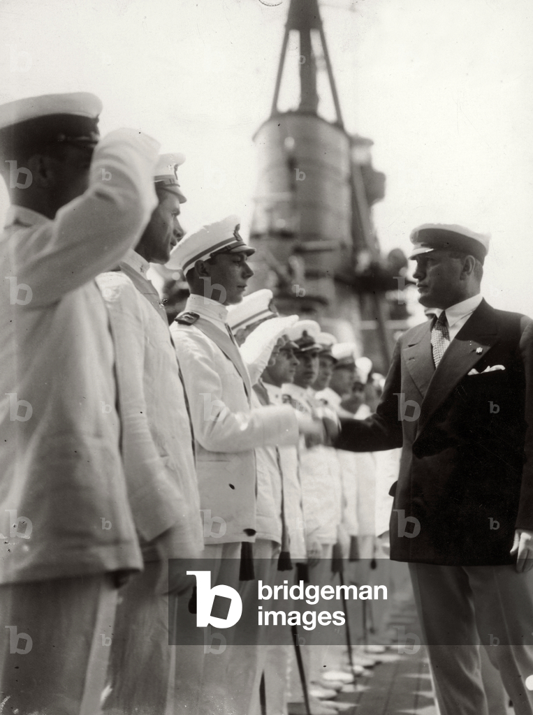 Image of The Duce Benito Mussolini visiting a fleet (b/w photo) by ...