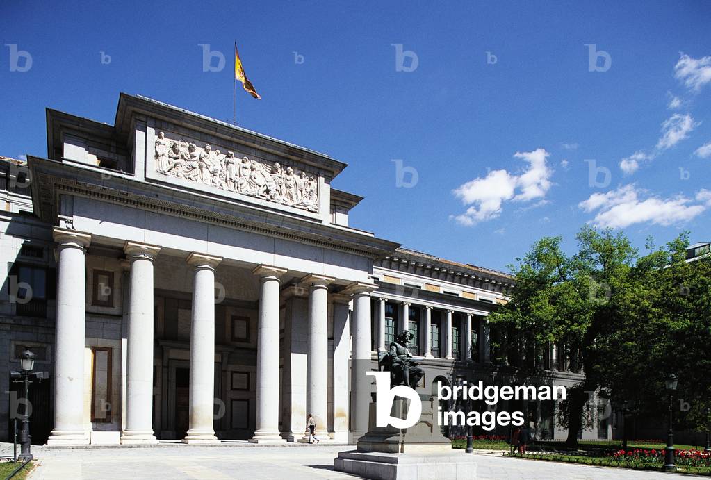Image of Main entrance to Prado Museum with monument to Diego Velazquez ...