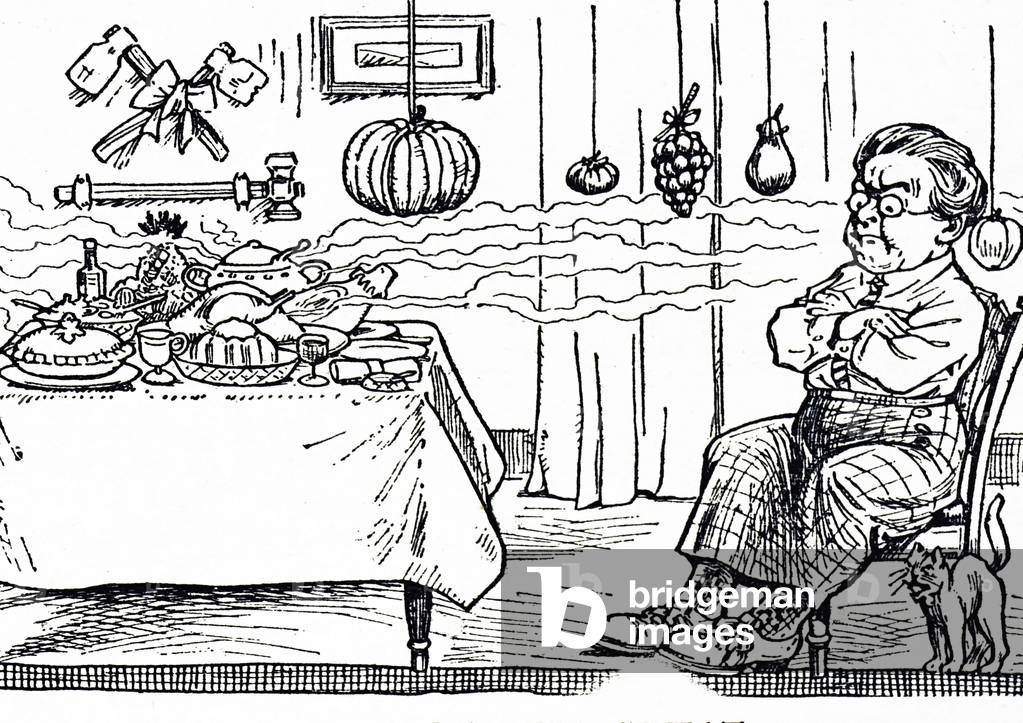 Image of Cartoon depicting Ethel Smyth preparing for her hunger-strike