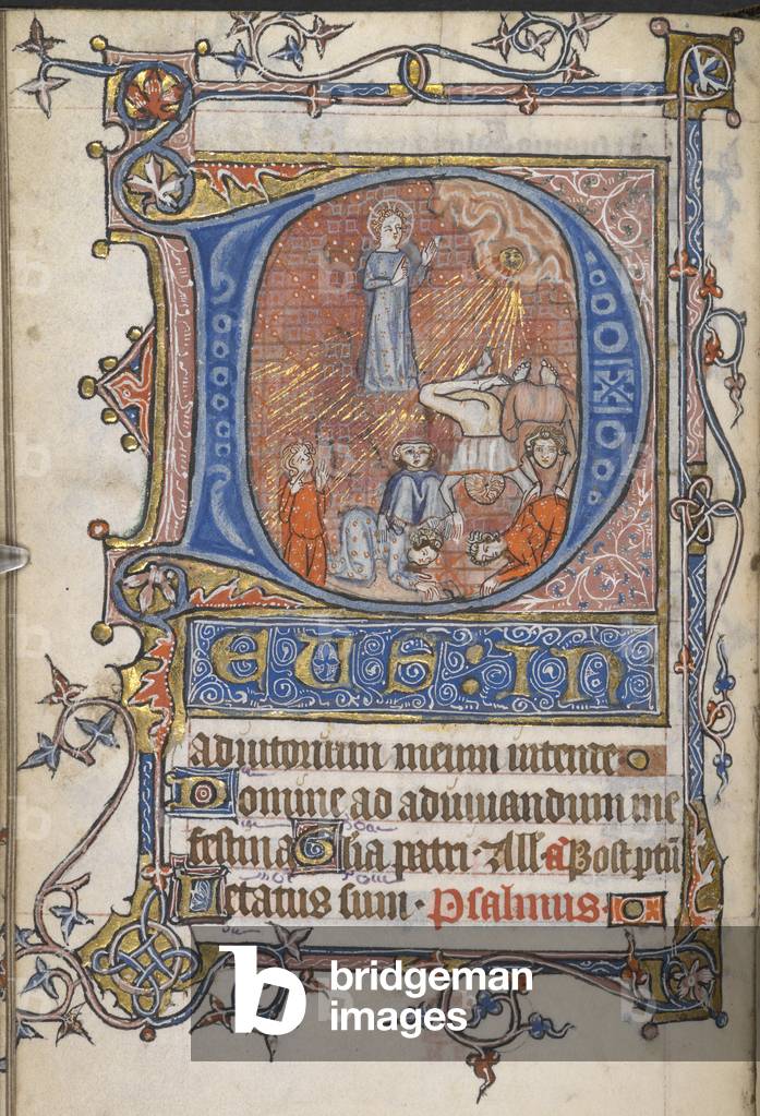 Image of Historiated initial 'D'(eus) with the infant Christ between ...