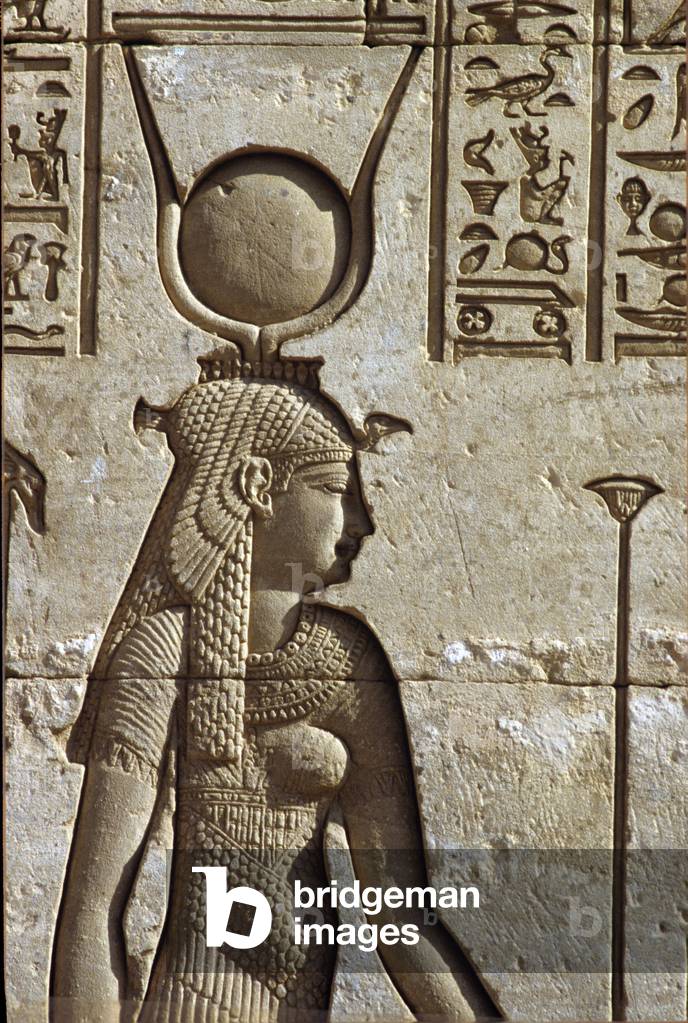 Image of Ancient Egypt, Wall carving, Goddess Isis, Temple of Hathor ...