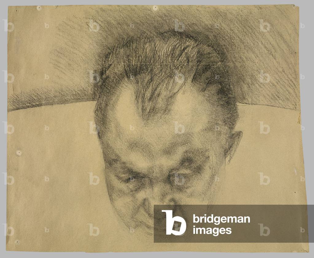 Image of Head of Bruce Bernard, 1985 (charcoal on paper) by Freud ...