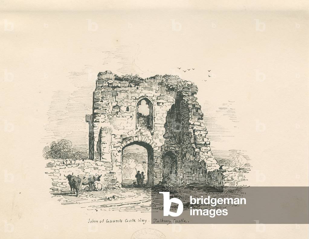 Image of Tutbury Castle - John of Gaunt's Gateway: pen and ink by Wood ...