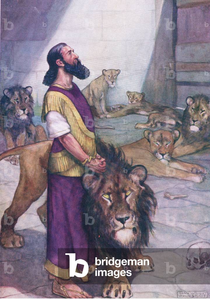 Image of Daniel in the lions den, from The Bible Picture Book by Stokes ...