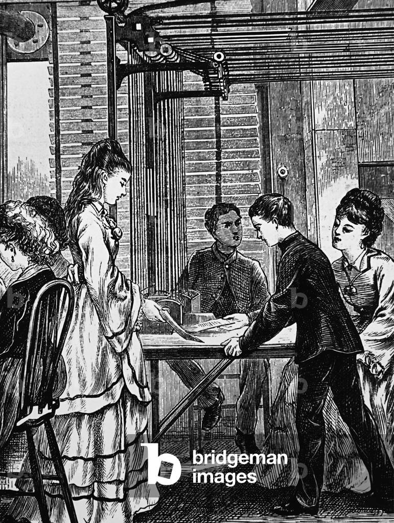 Image of A scene with the Post Office telegraph headquarters, 1850