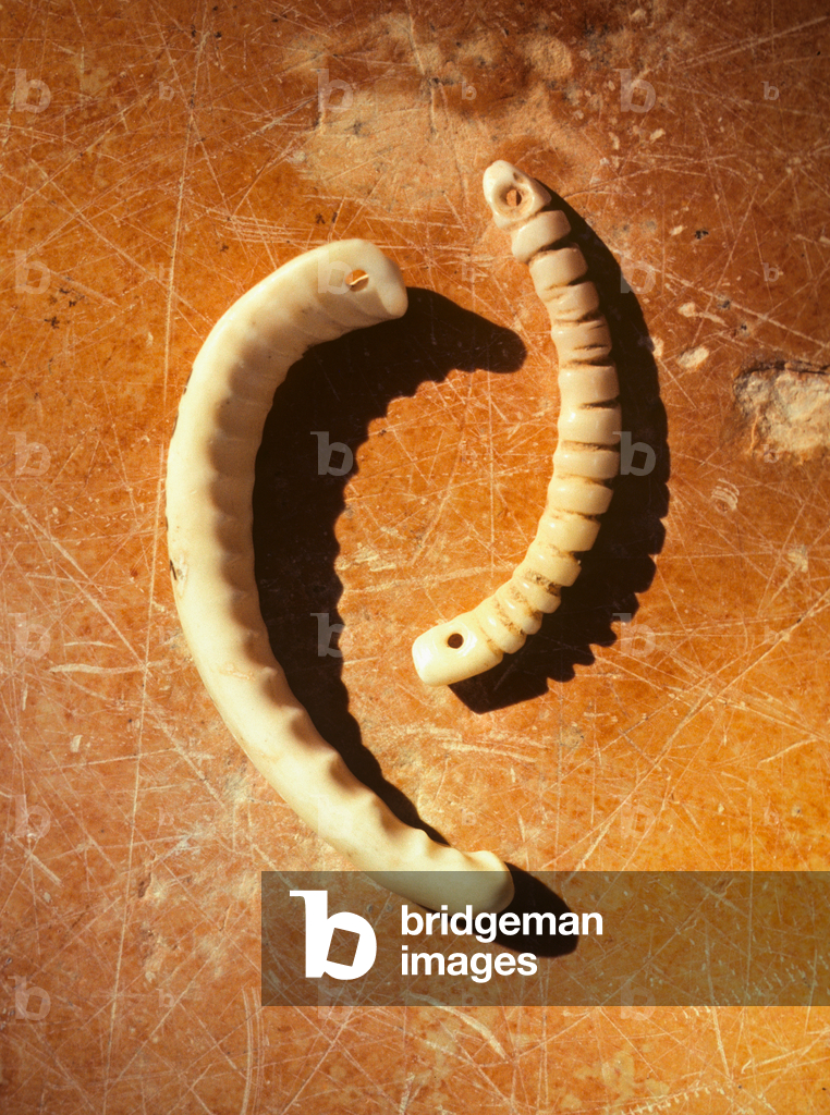 Image of Neolithic carved bone hook ornaments of 7-6000 BC from Jericho ...