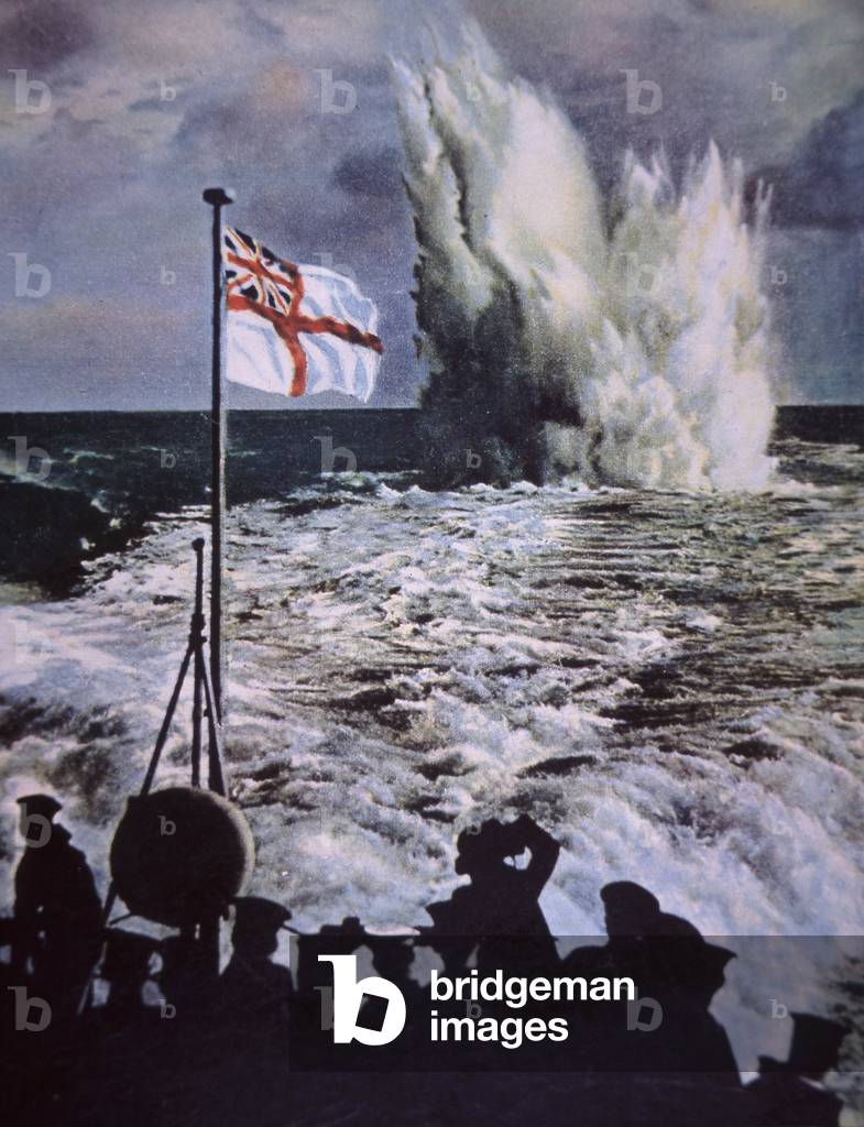 Image of Royal Navy convoy escort depth charges German U-Boat in WW2 by ...