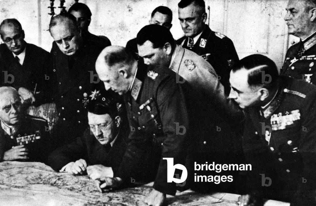Image of Adolf Hitler during a meeting at the Berghof, 1944 (b/w