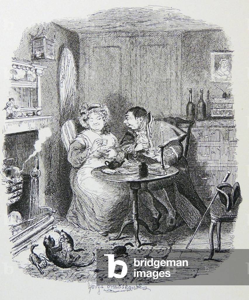 Image of Mr Bumble and Mrs Corney, the Workhouse matron,