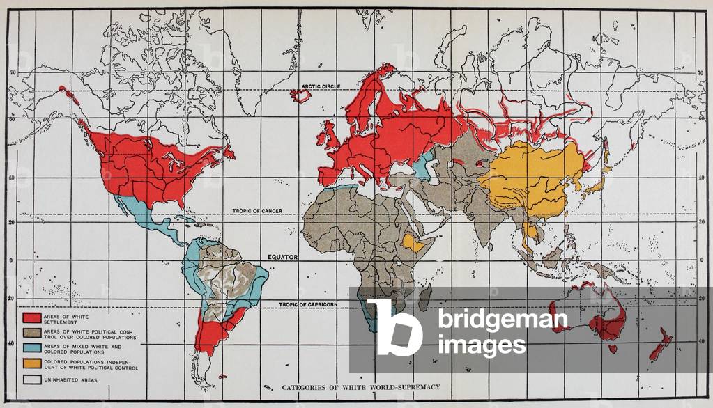 Image of Map showing the 'Categories of White World Supremacy' in 1920.