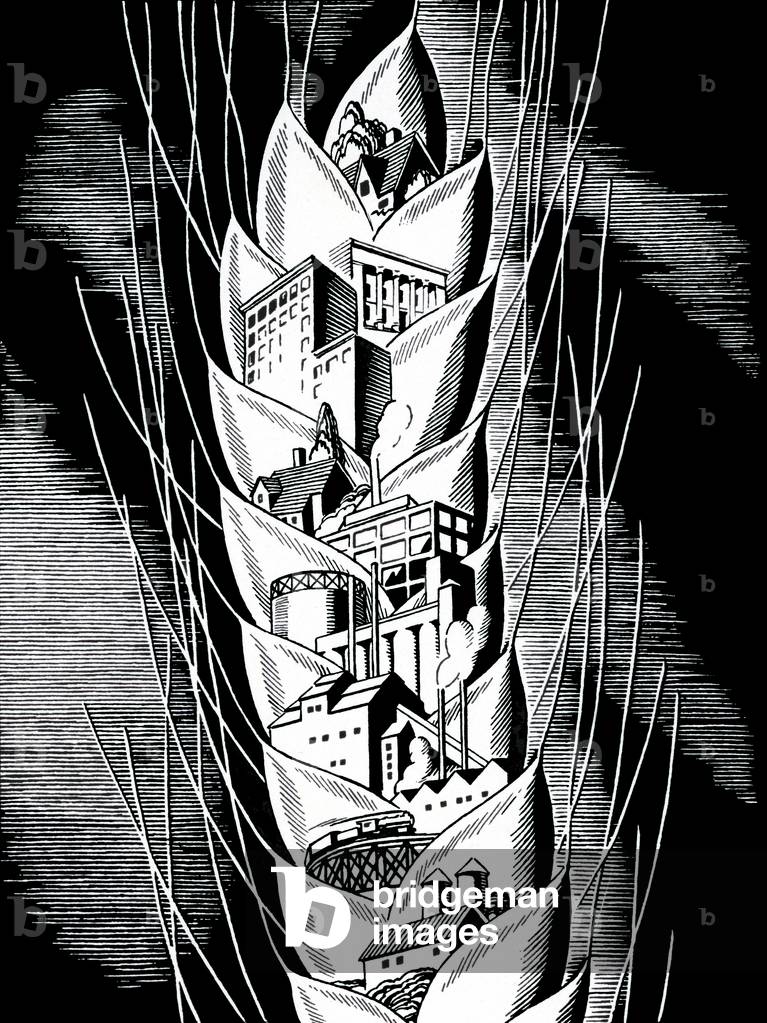 Image of Wheat with Buildings, 1951 (woodcut print) by Unknown Artist ...
