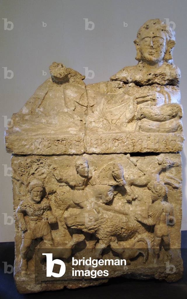 Image of Etruscan Art. Italy. Travertine's sarcophagus-urn. Tomb of ...