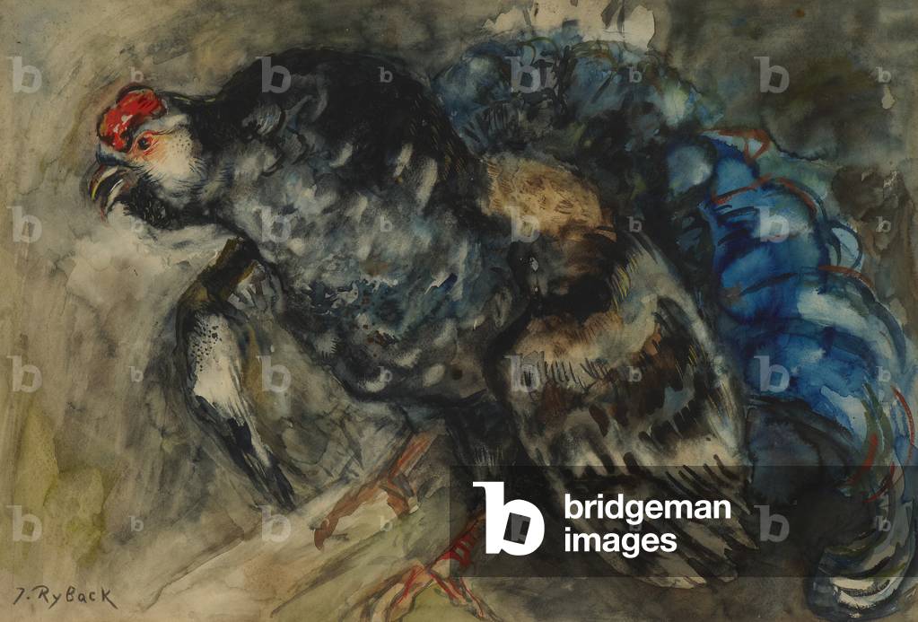 Image of The Cockerel, 1920 (watercolour on paper) by Ryback, Issachar ...