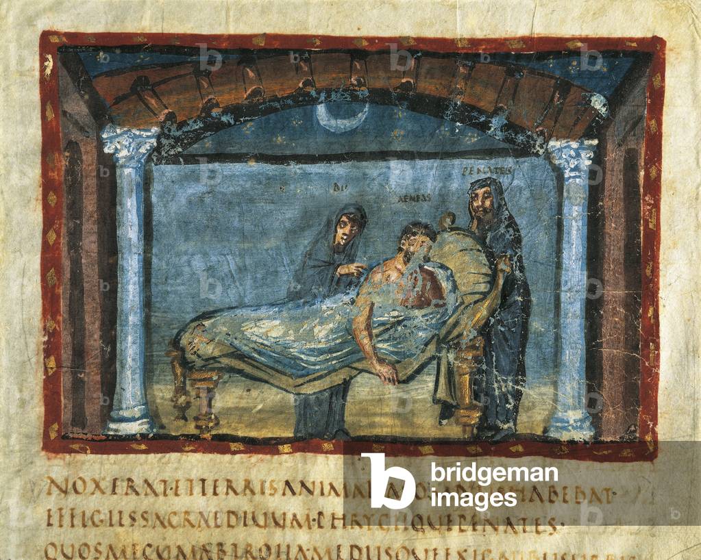 Image of Miniature on parchment depicting the Penates appearing to ...