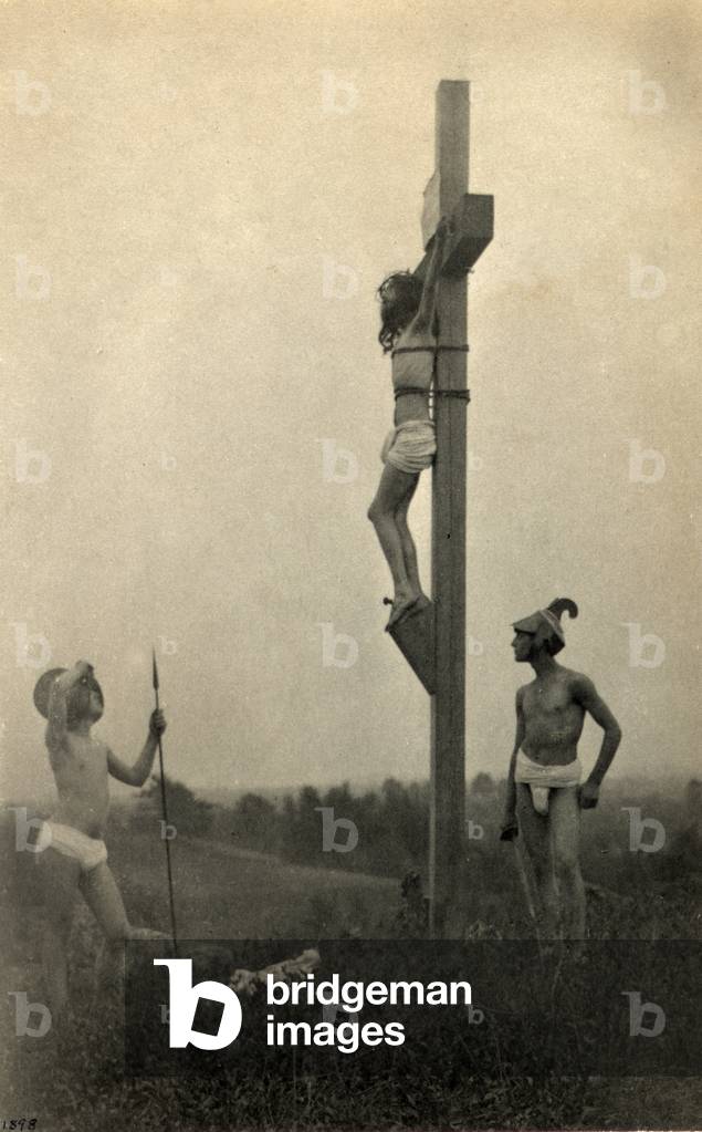 Image of Jesus Christ, the Crucifixion in profile, with two Roman Soldiers,