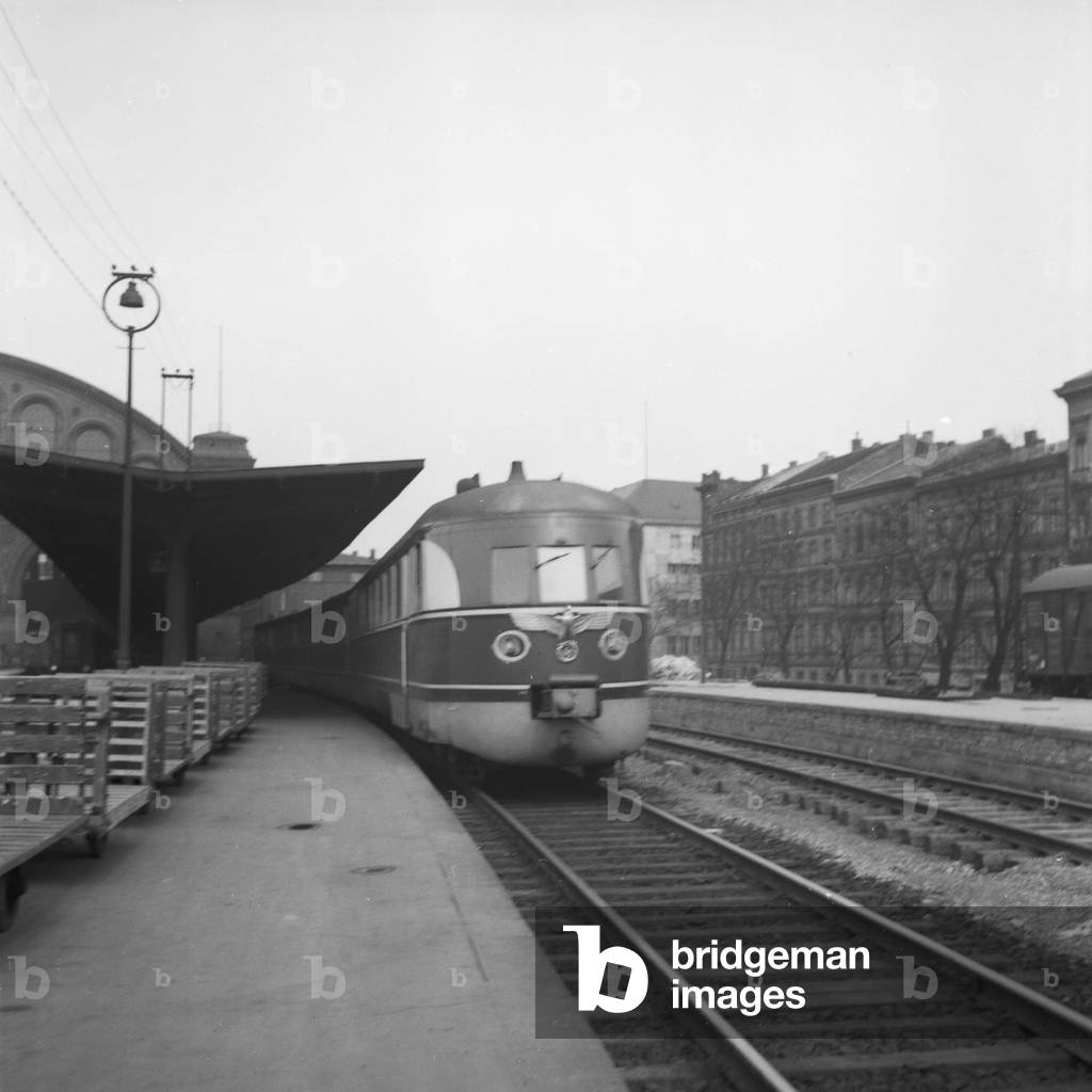 Image of Express train of the Deutsche Reichsbahn with the regime's logo,