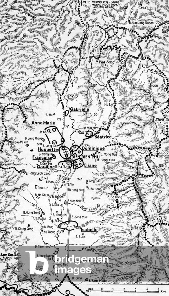 Image of War in Indochina : map indicating the French positions, during