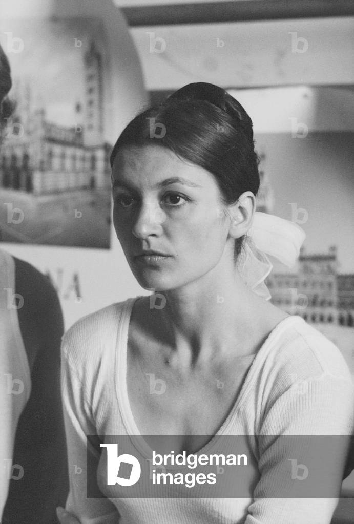 Image of Carla Fracci rehearsing a ballet, Italy, 1968 (b/w photo)