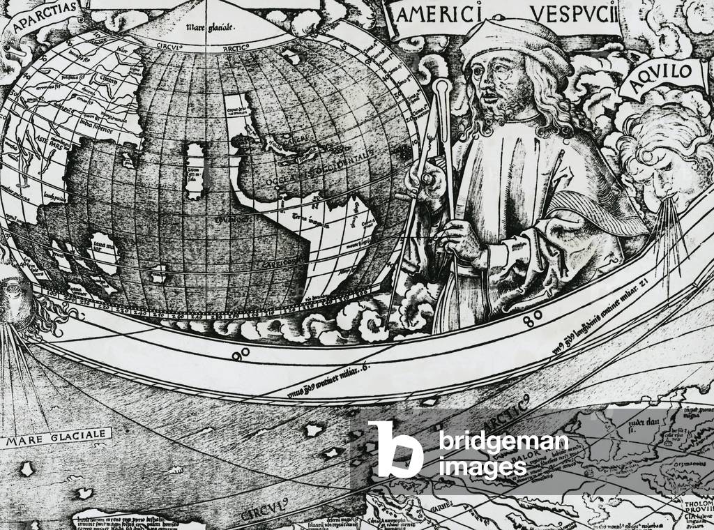 Image of Amerigo Vespucci (1454-1512) and Arctic Ocean, detail from ...