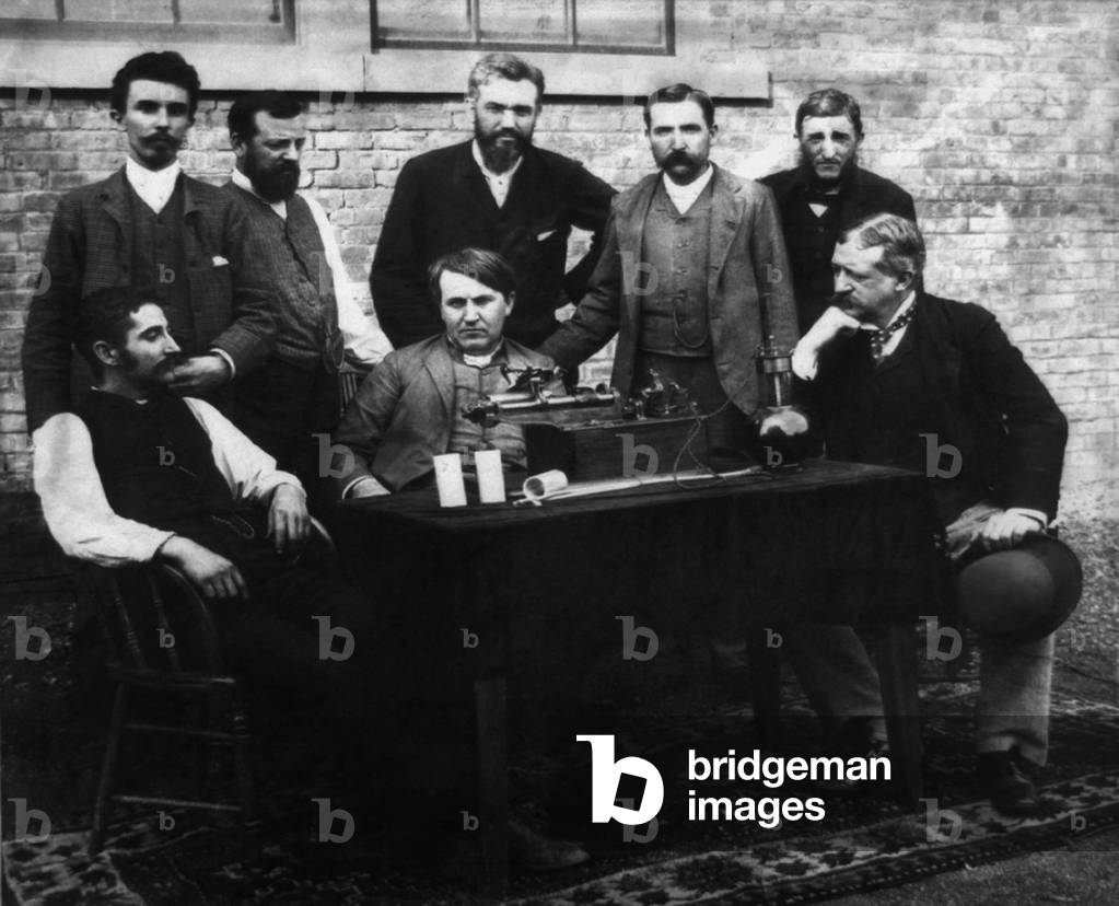 Image of Thomas A. Edison and his staff engineers/inventors, with their wax