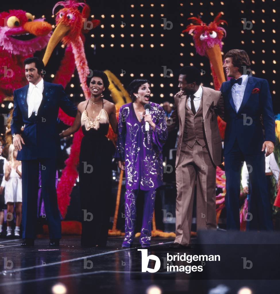 Image of American singer and actress Liza Minnelli performing in German TV,