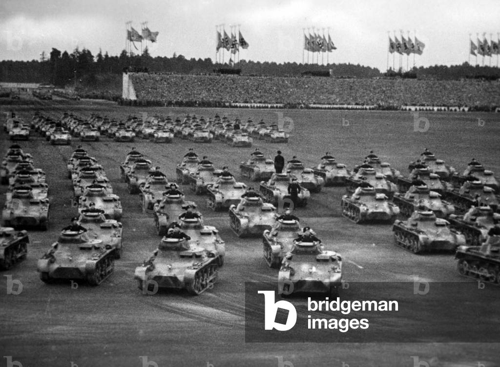 Image of Tank parade at the Nuremberg Rally, 1936 (b/w photo)