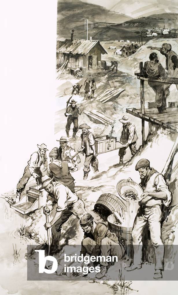 Image of The Californian Gold Rush (gouache on paper) by English School ...