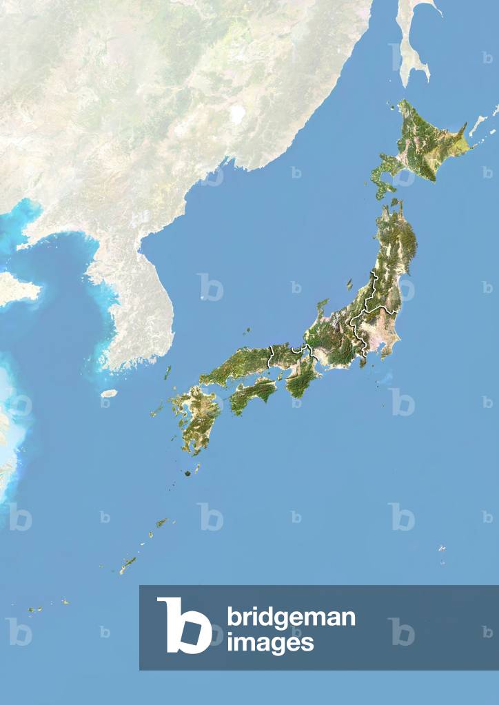 Image of Japan, Satellite Image With Bump Effect, With Boundaries of ...