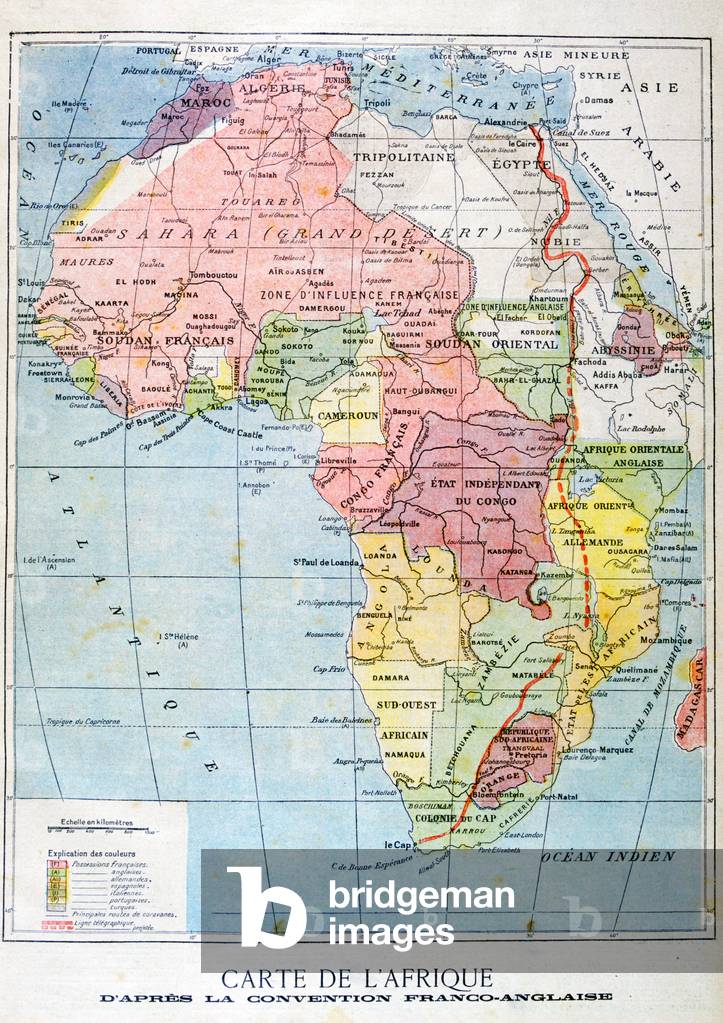 Image of French map of territories controlled by the colonial empires in