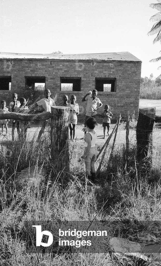 Image of Children playing on cattle farm in Rhodesia, 1976 (b/w film by ...