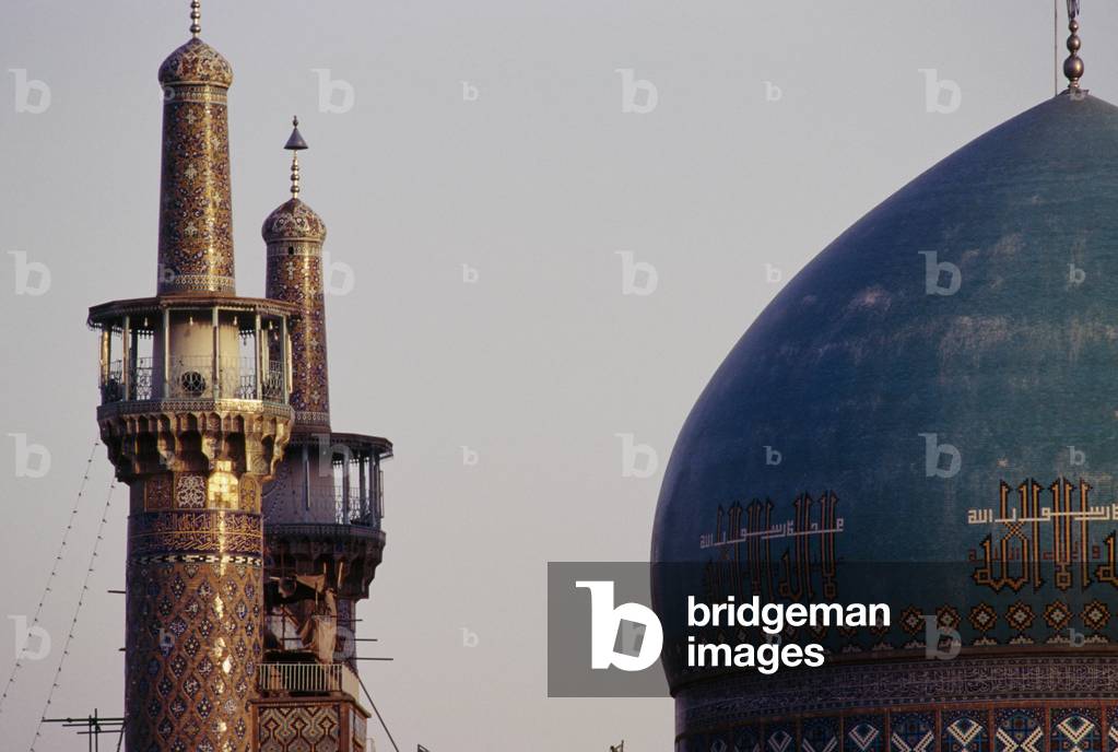Minarets and dome of Goharshad mosque in Imam Reza shrine complex ...