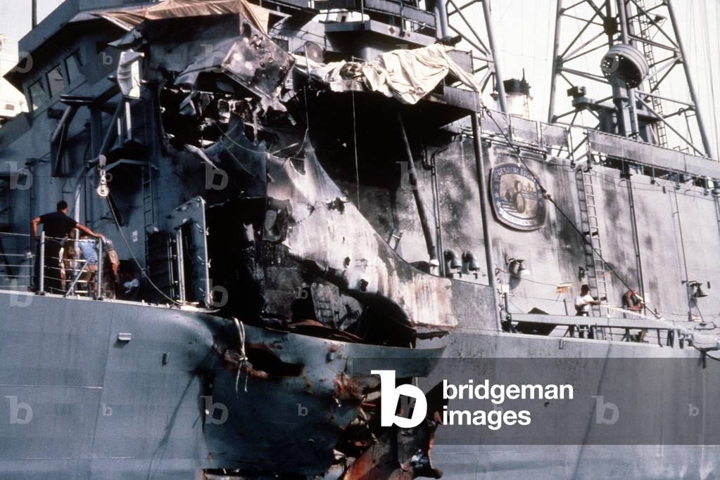 Image of Damage sustained by the guided missile frigate USS STARK when