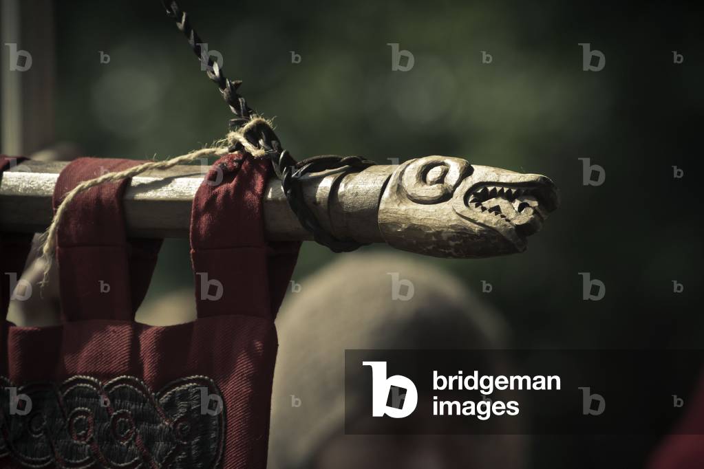 Image of Dragon head, detail of banner support, Festival of Slavs and