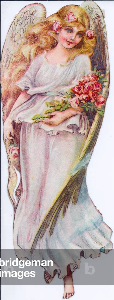 Image of A Victorian Paper Scrap Relief of an angel with flowers by ...