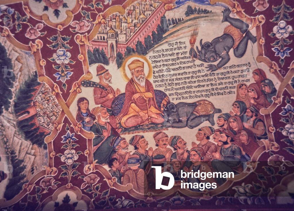 Image of Demon arsonist converstion to Sikhism, Baba Atal Gurdwara Mural, Punjab,