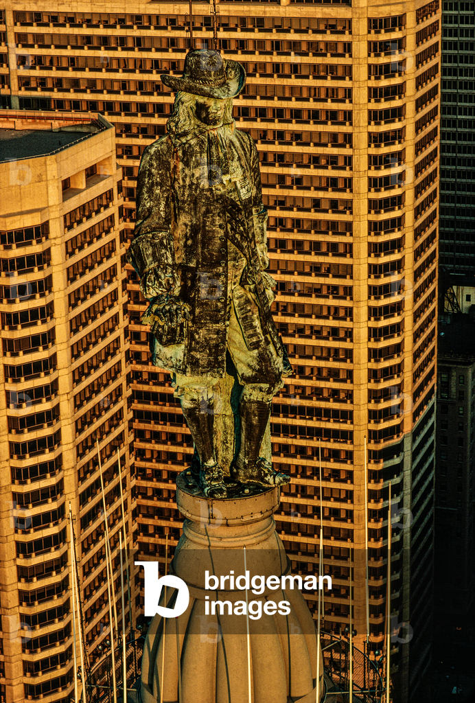 Image of William Penn, 'Father of Pennsylvania', stands atop City Hall ...