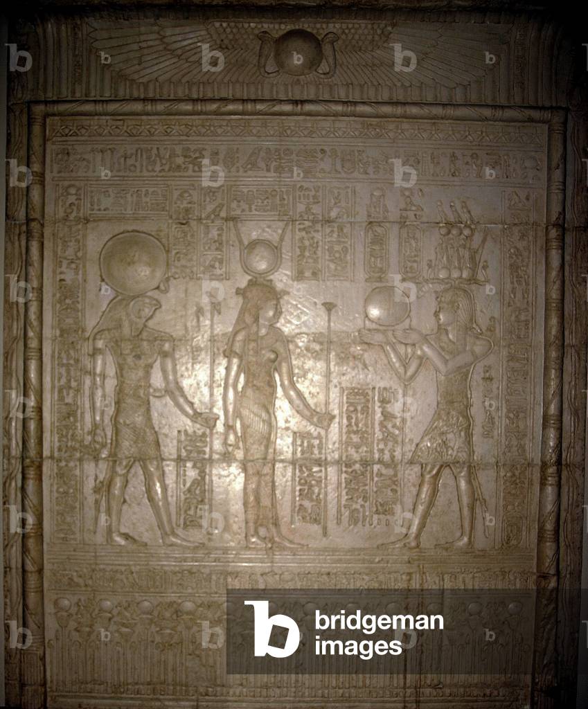 Image of Egyptian Tomb relief showing Isis and Horus receiving ...