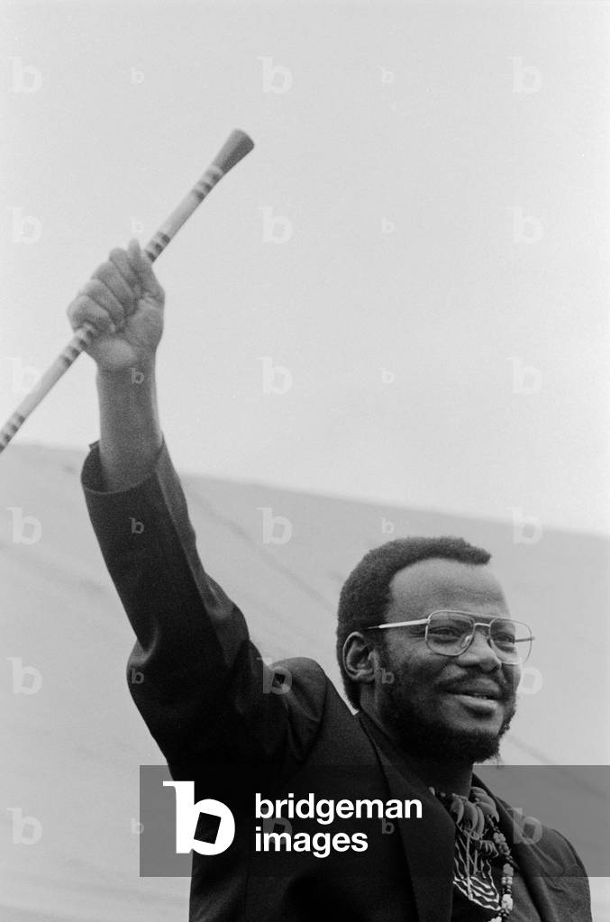 Image of Mangosuthu 'Gatsha' Buthelezi at an Inkatha Freedom Party rally at