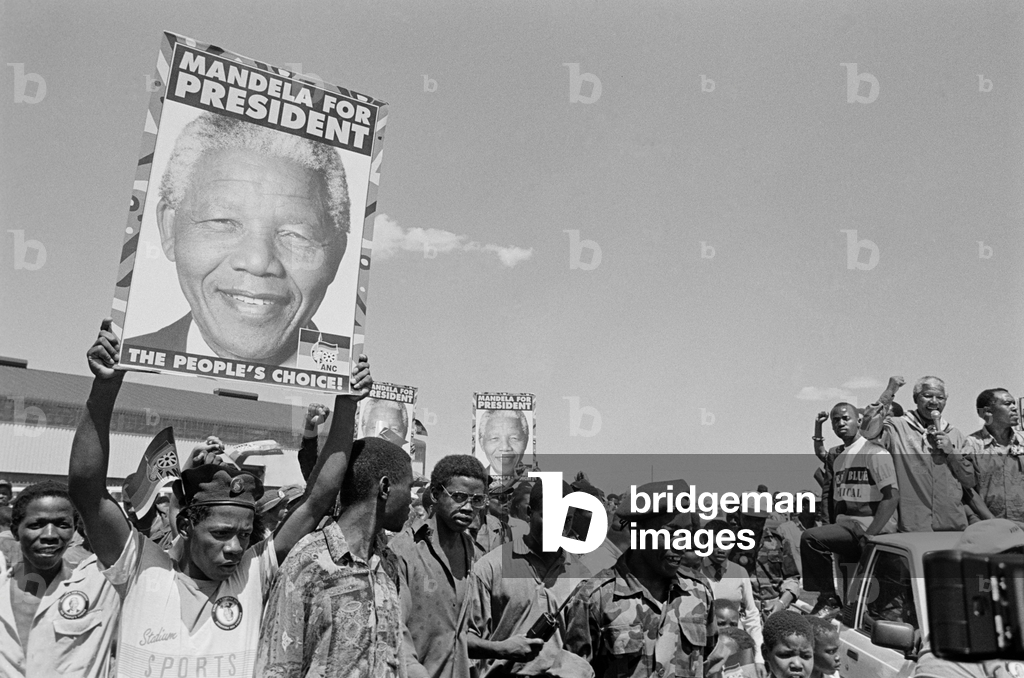 Image of Nelson Mandela addresses an ANC election rally in Sebokeng before