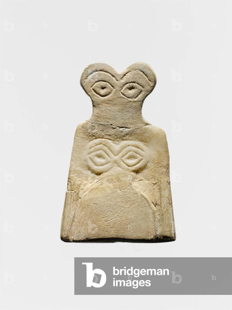 Image of Middle Uruk eye idol, c.3700-3500 B.C. (gypsum alabaster) by ...