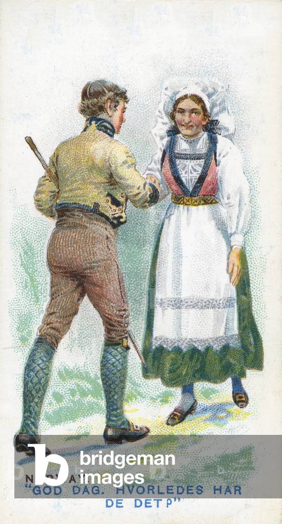 Image of Customary Greeting in Norway, 1907 (colour litho) by English ...