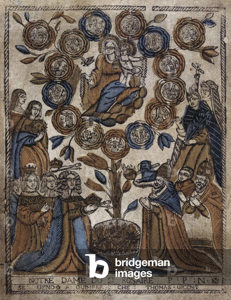 Image of woodcut illustration, showing the coronation of the Virgin ...