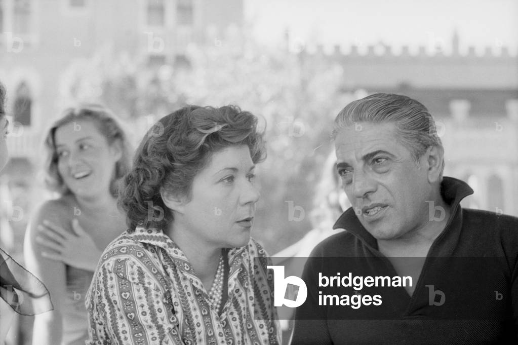 Image of Aristotle Onassis con Anna di Castelbarco, Italy, 1957 (b/w photo)