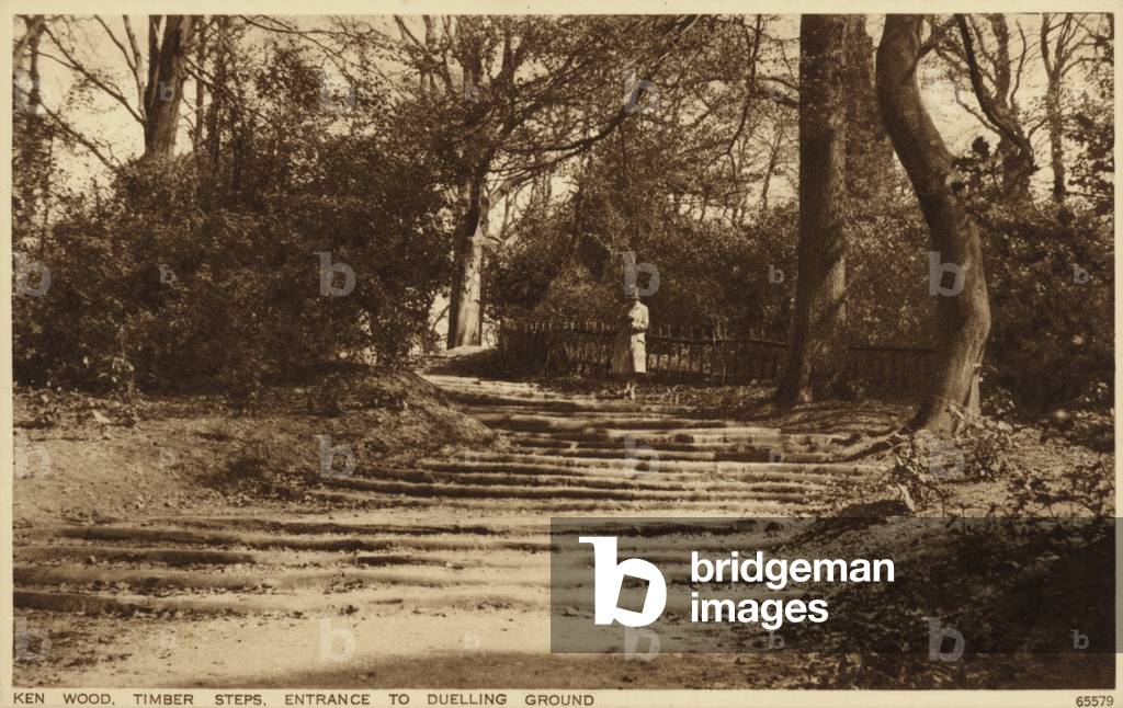 Image of Ken Wood, Timber Steps, Entrance to Duelling Ground (b/w photo ...