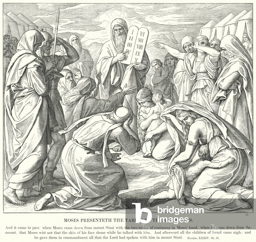 Image of Moses Presenteth the Tables to the Israelites (engraving) by ...
