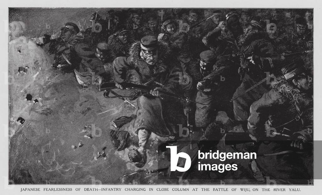 Image of Japanese infantry charging the enemy, Battle of the Yalu River ...