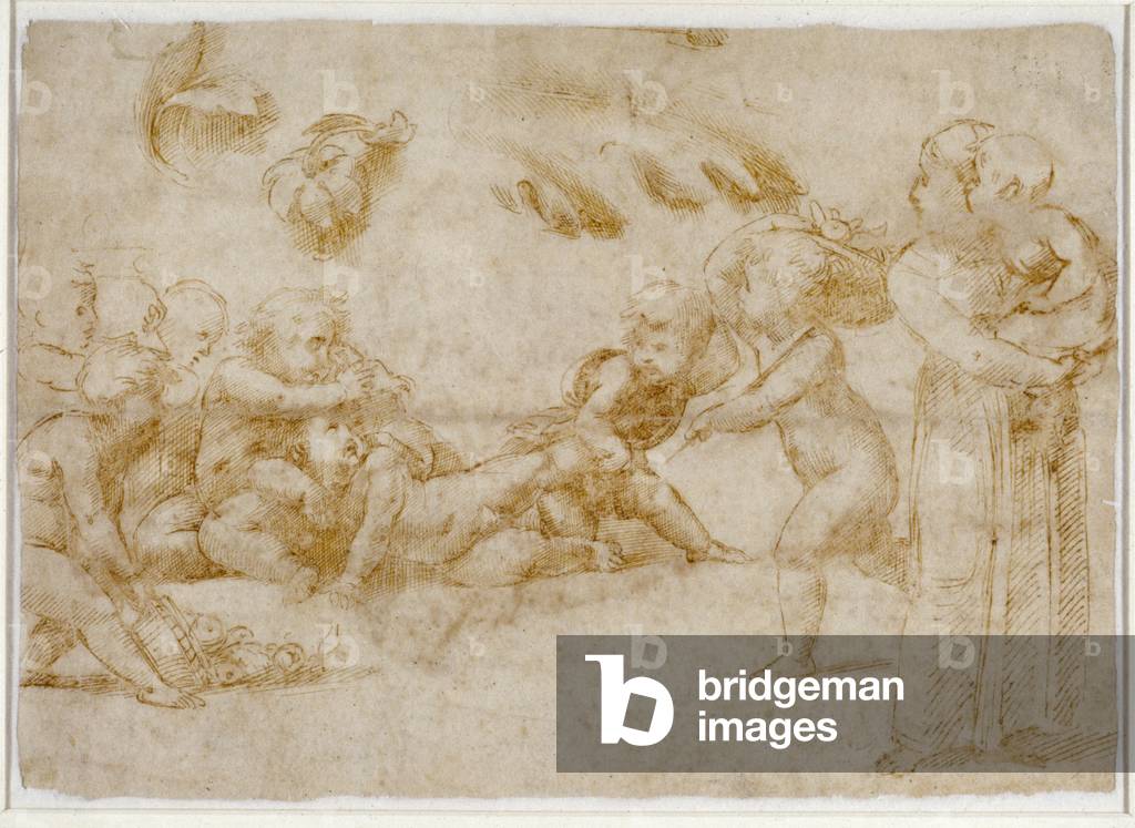 Image of Amorini at Play (pen and brown ink on off-white paper) by ...