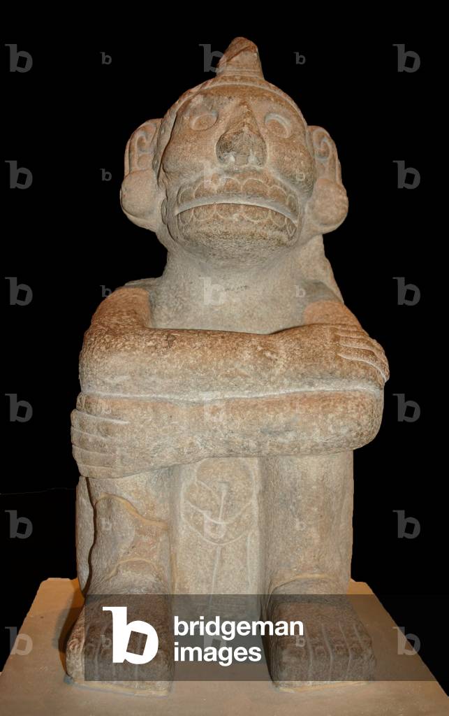 Image of Stone seated figure of Xochipilli, AD 1325-1521 from Mexico. Aztec